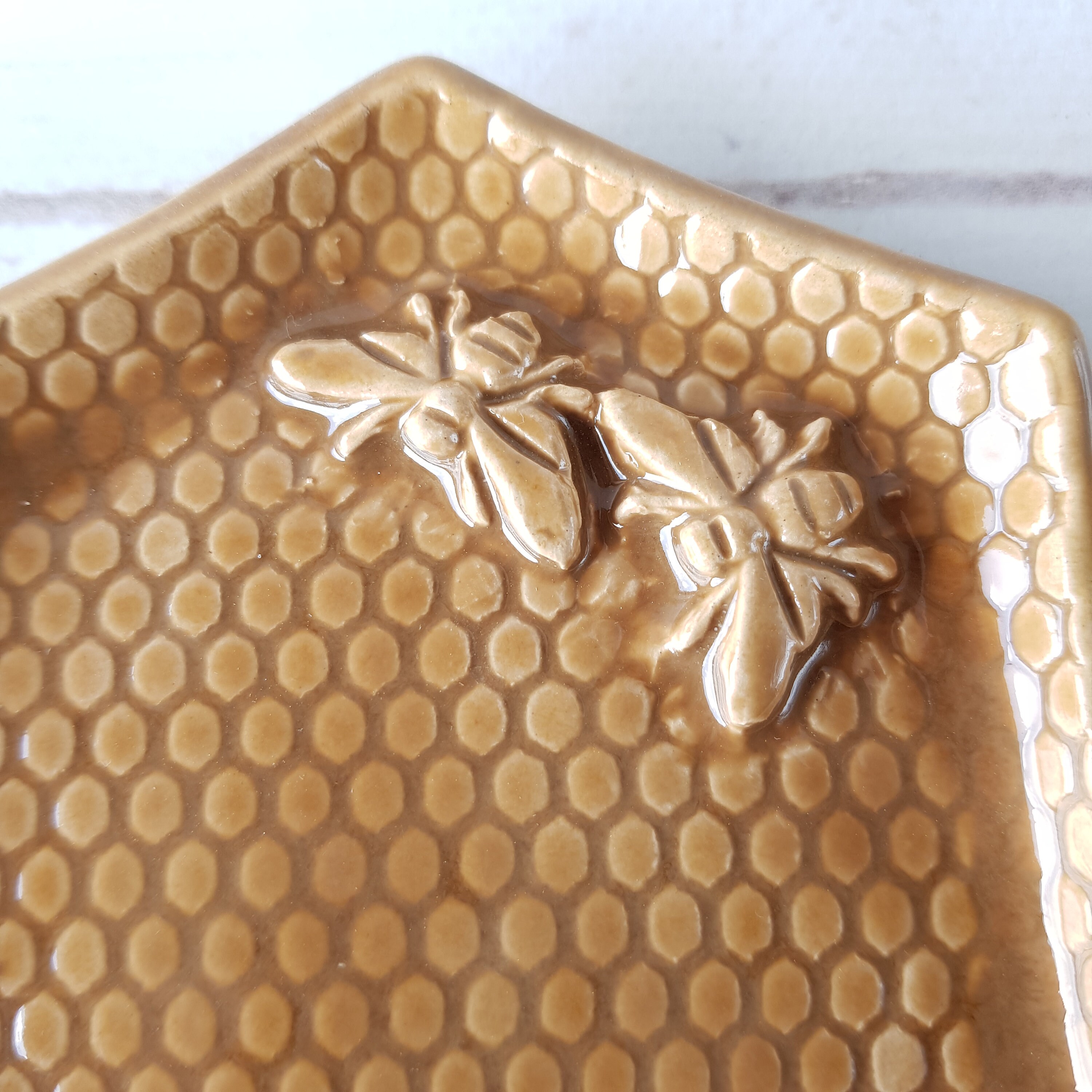 Ceramic Honeybee Jewelry Dish Pottery Hexagon Honeycomb Jewelry Tray ...