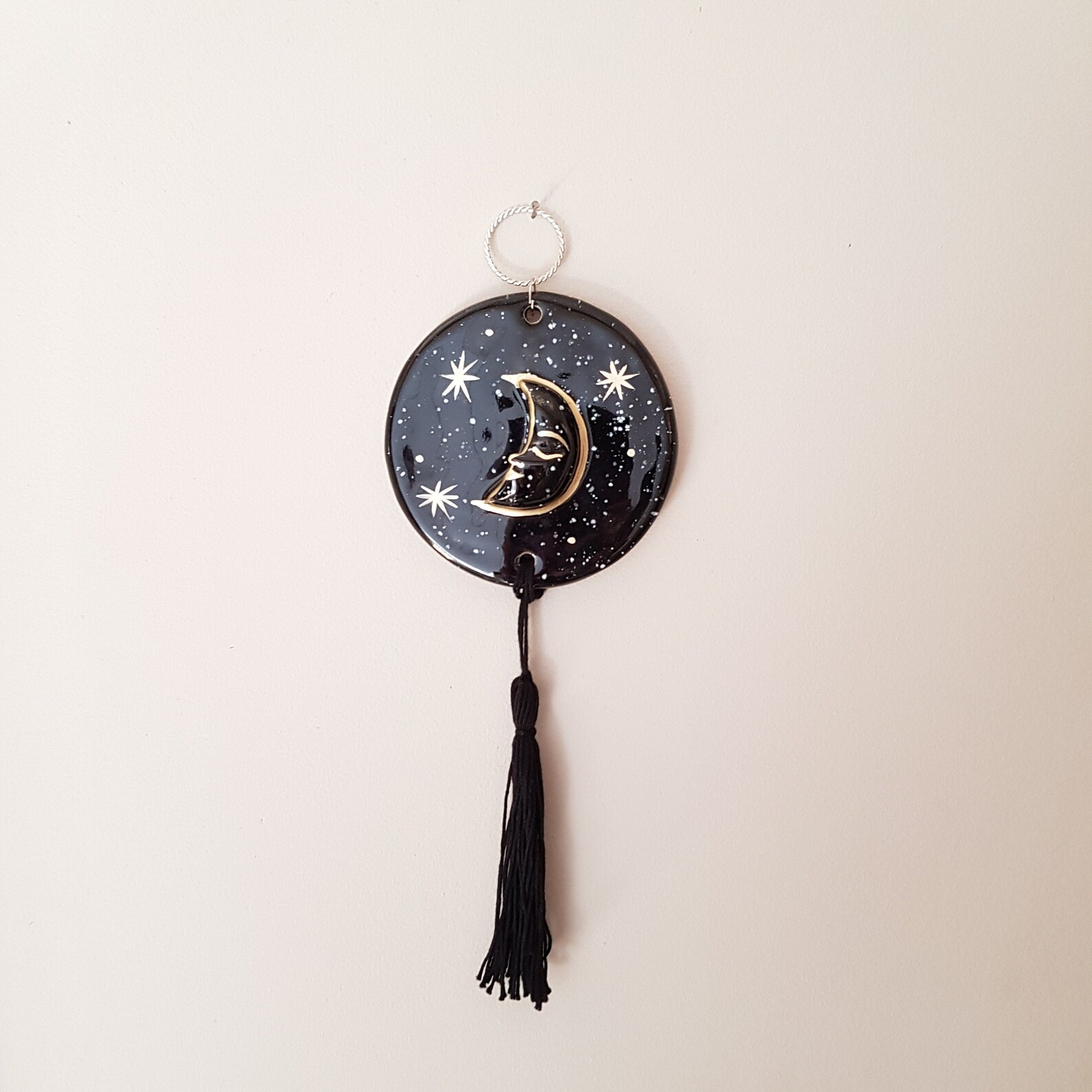 Ceramic moon wall hanging Black moon decor Moon decor for wall | Etsy