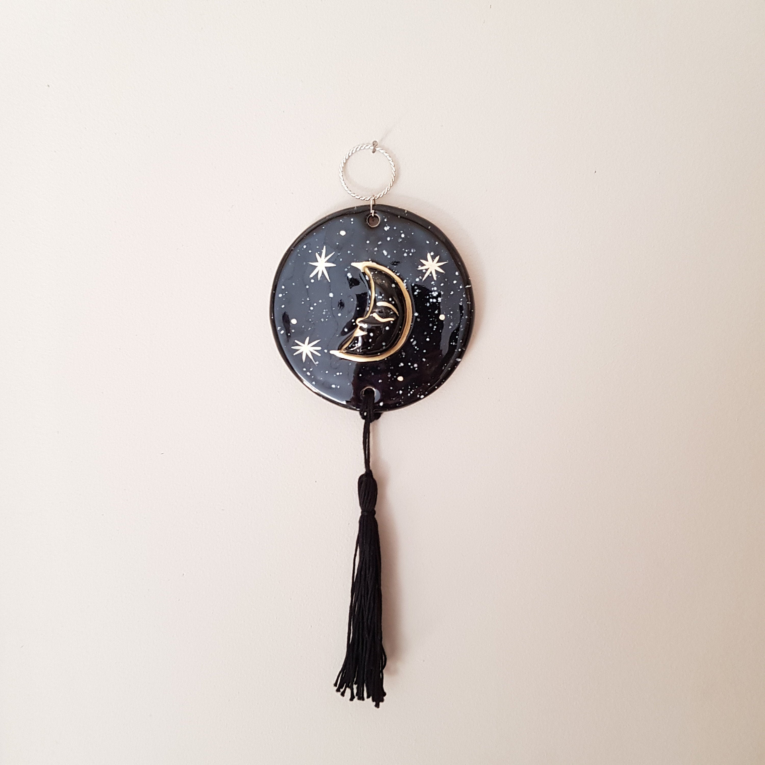 Ceramic moon wall hanging Black moon decor Moon decor for wall | Etsy