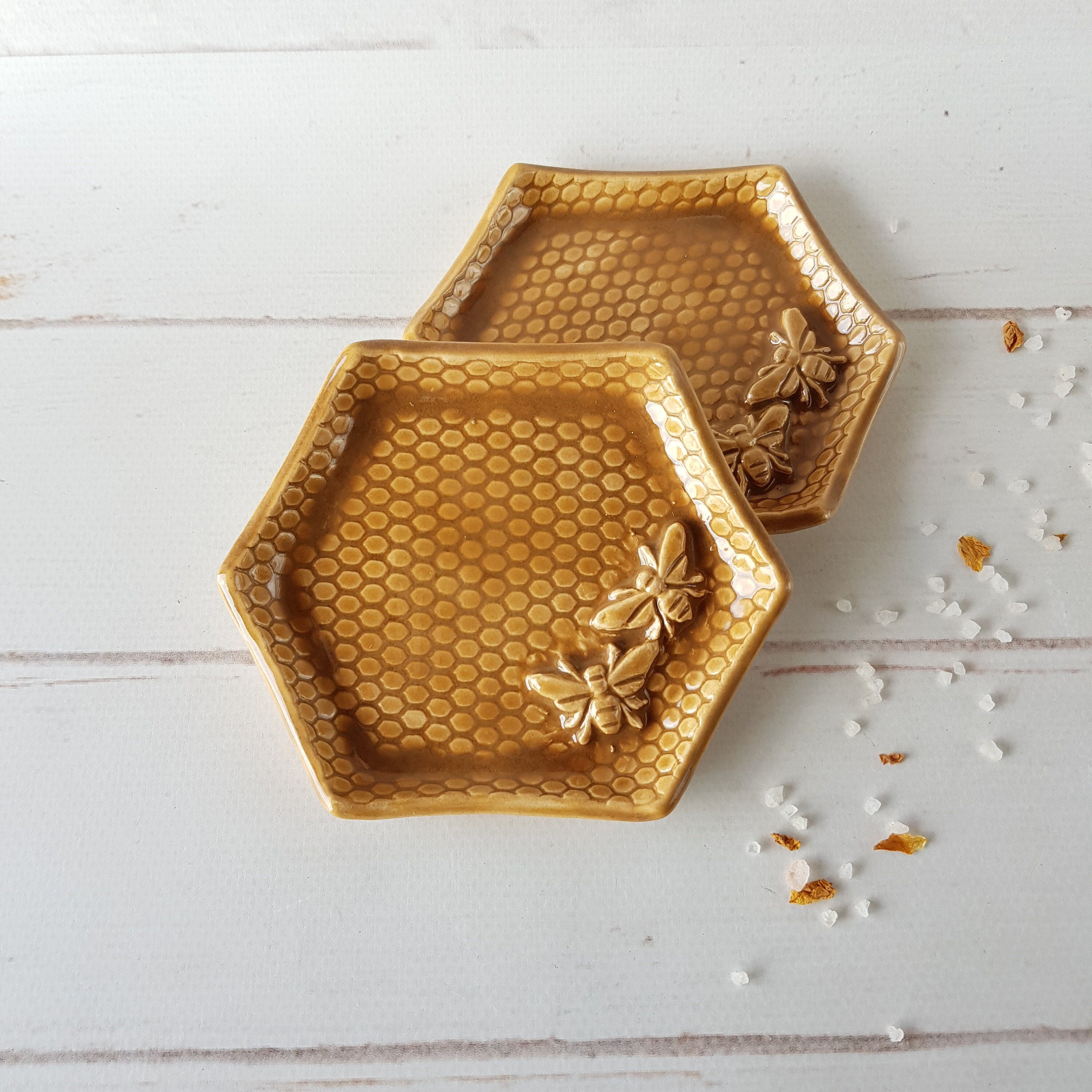 Ceramic Honeybee Jewelry Dish Pottery Hexagon Honeycomb Jewelry Tray ...