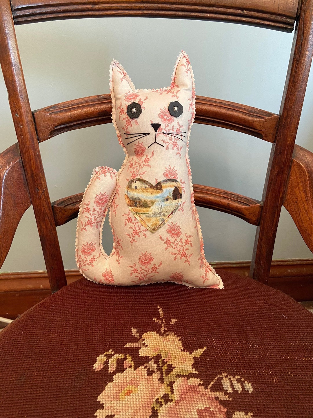 Floral Farmhouse Cat | Primitive Stuffed Cat | Folk Art Stuffed Cat ...