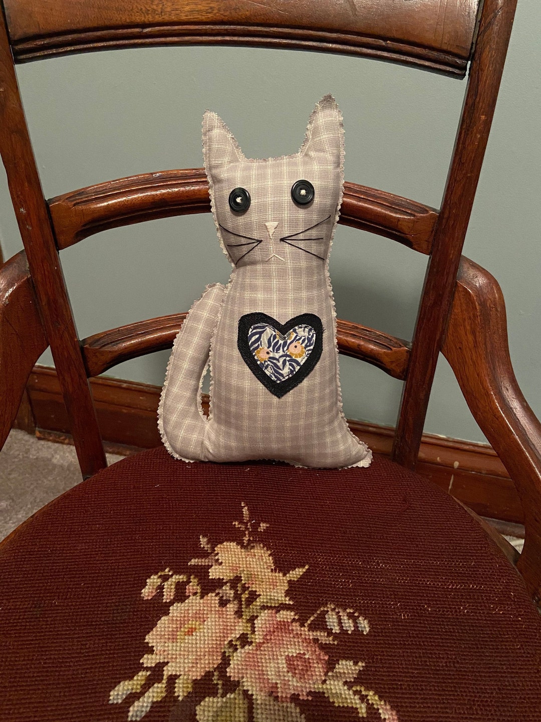 Handmade Gingham Farmhouse Cat | Primitive Cat Doll | Folk Art Stuffed ...