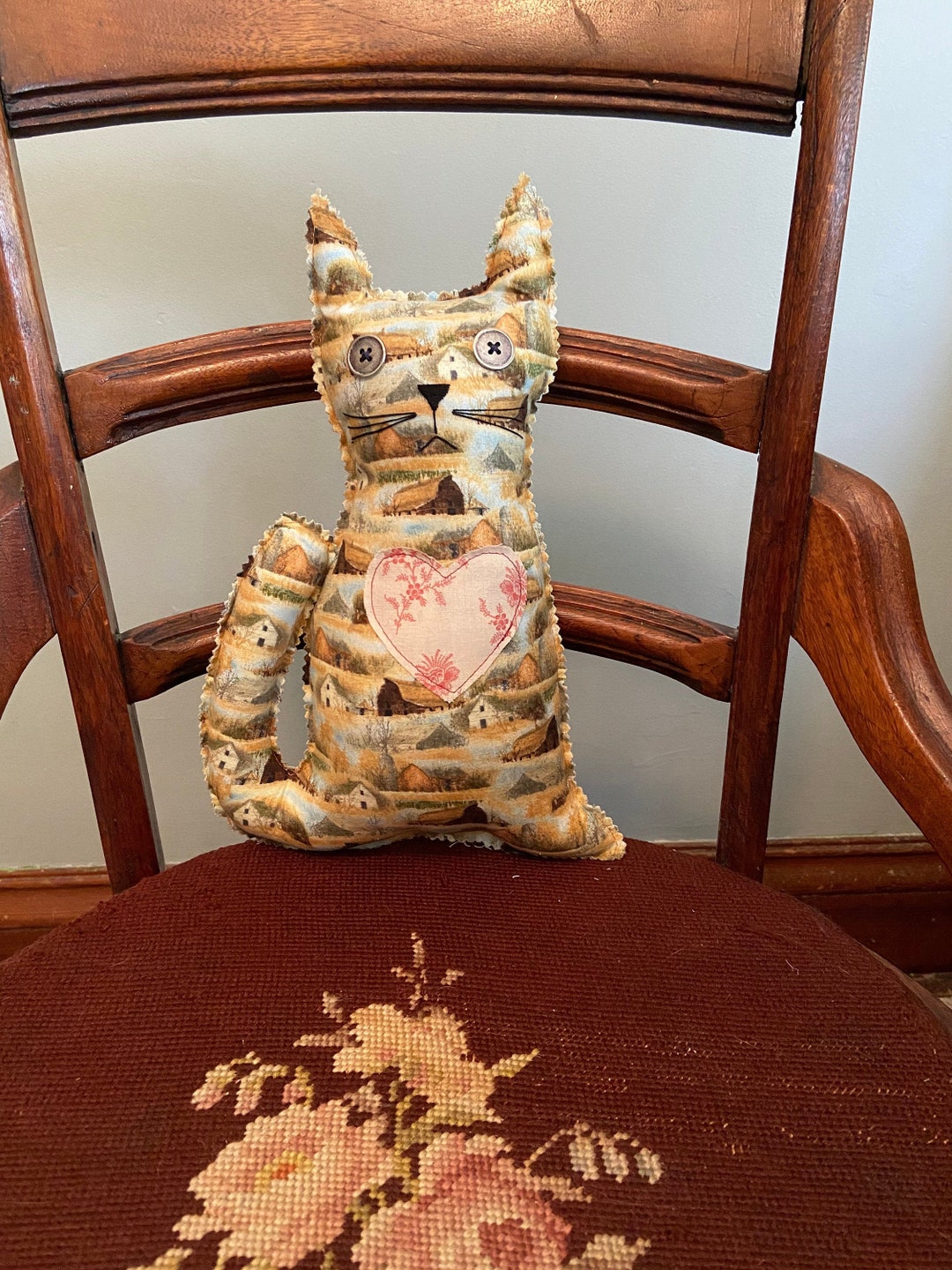 Handmade Calico Farmhouse Cat | Primitive Stuffed Cat | Folk Art ...