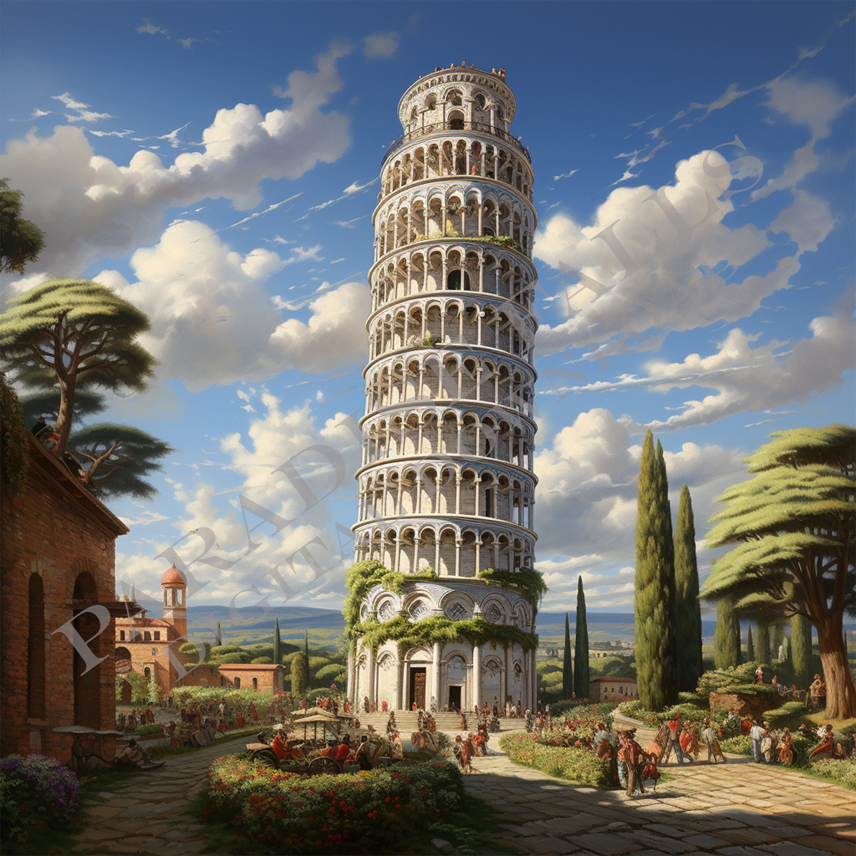 Leaning Tower of Pisa in Spring Scenic Print Instant Art Printable Wall ...