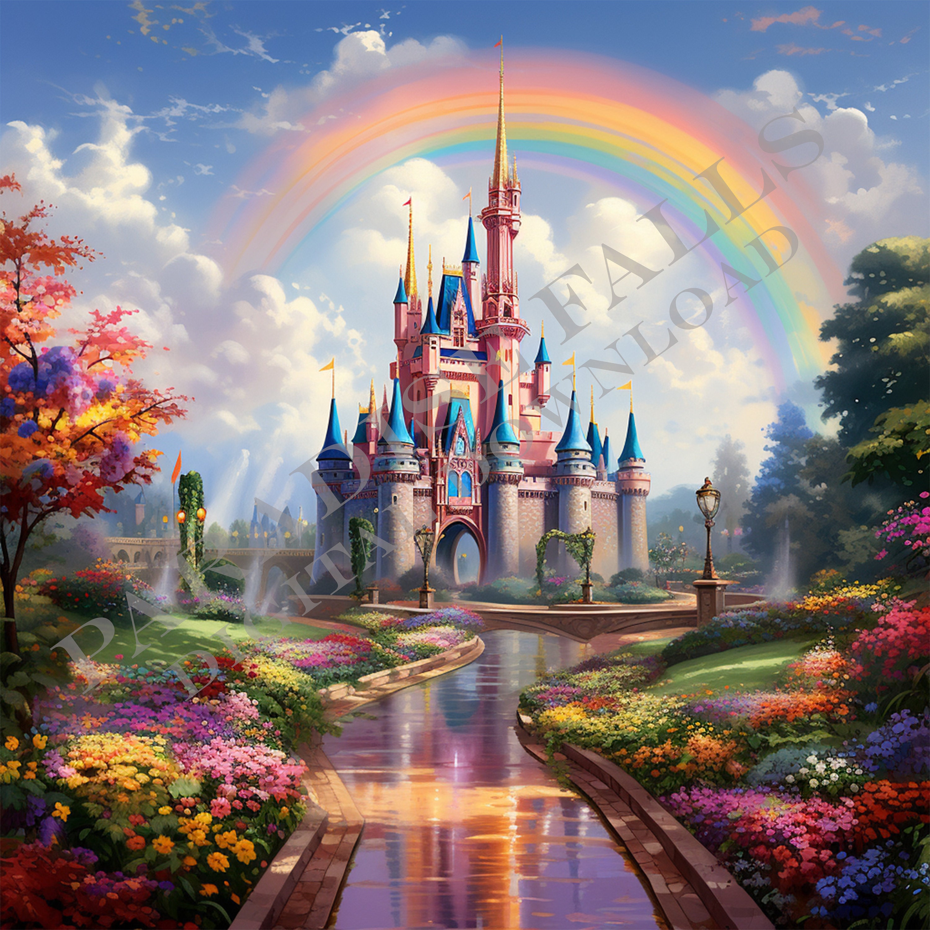 Rainbow Princess Castle - Scenic Print - Instant Art - Printable Wall ...