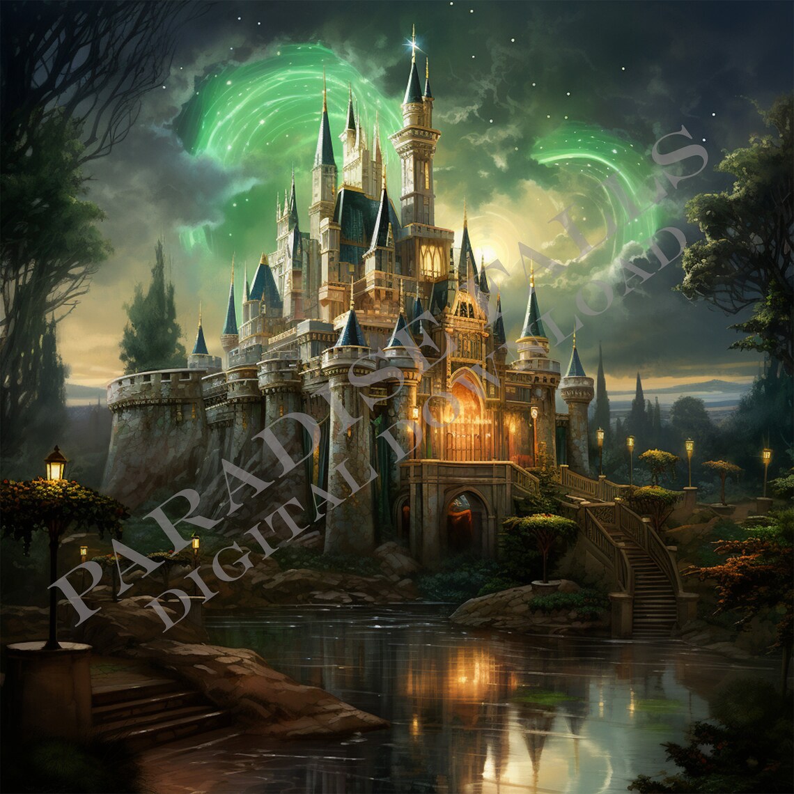 Magical Green Princess Castle Scenic Print Instant Art Printable Wall ...