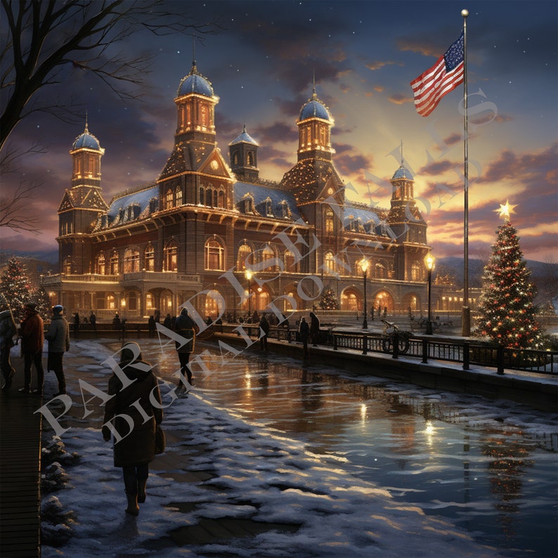 Christmas in New York Ellis Island Scenic Print Instant Art Printable ...