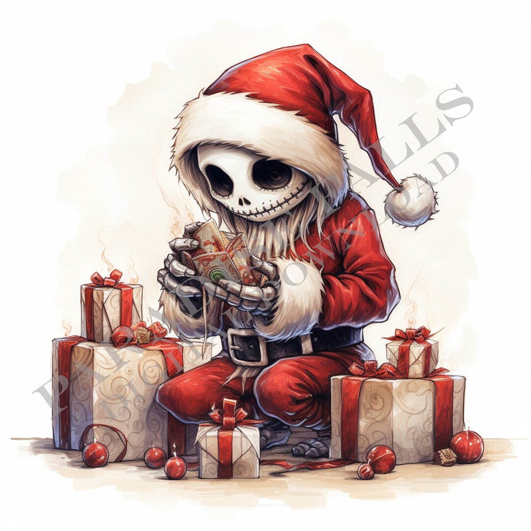 Sandy Claws Santa Jack Halloween Christmas Holiday Scenic Print Instant ...
