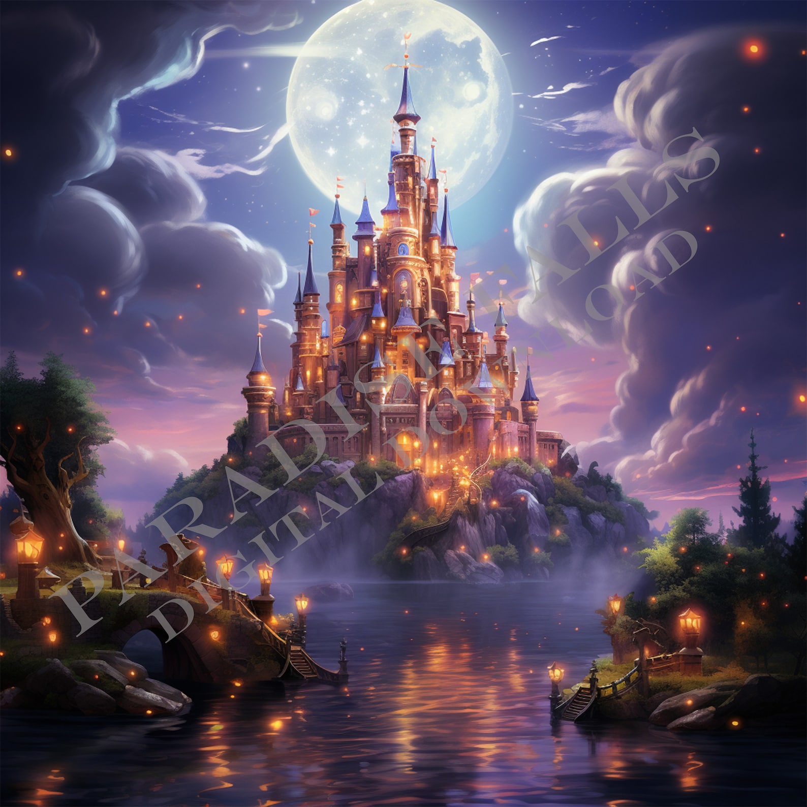 Floating Lantern Princess Castle - Scenic Print - Instant Art ...
