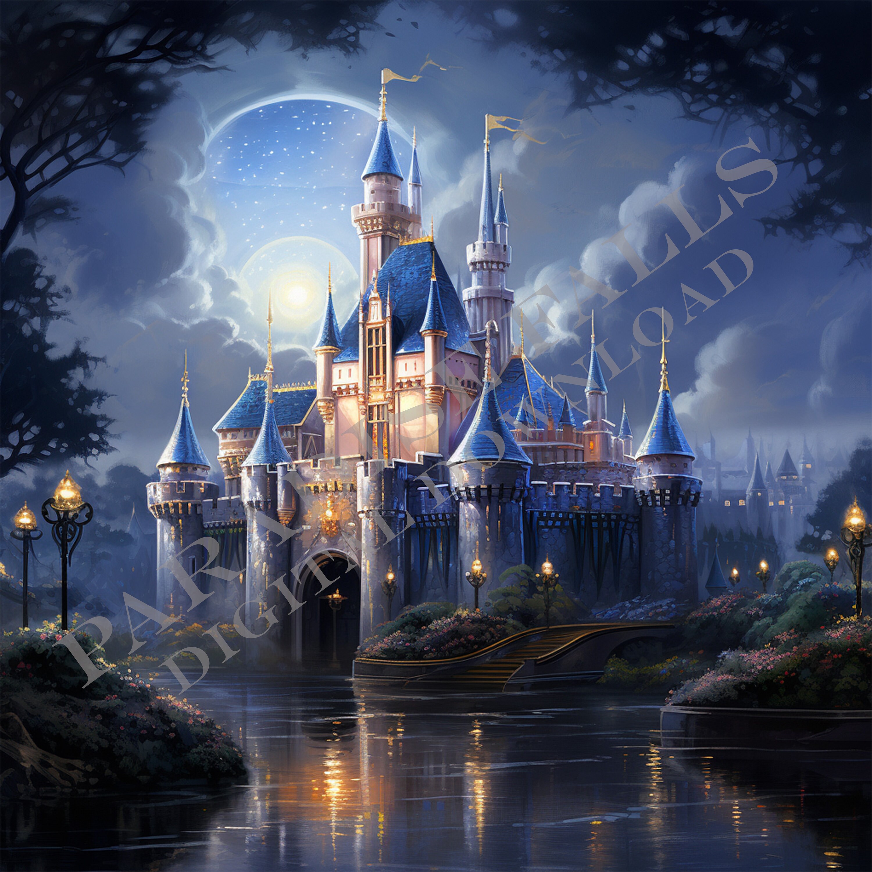 Night Princess Castle - Scenic Print - Instant Art - Printable Wall ...