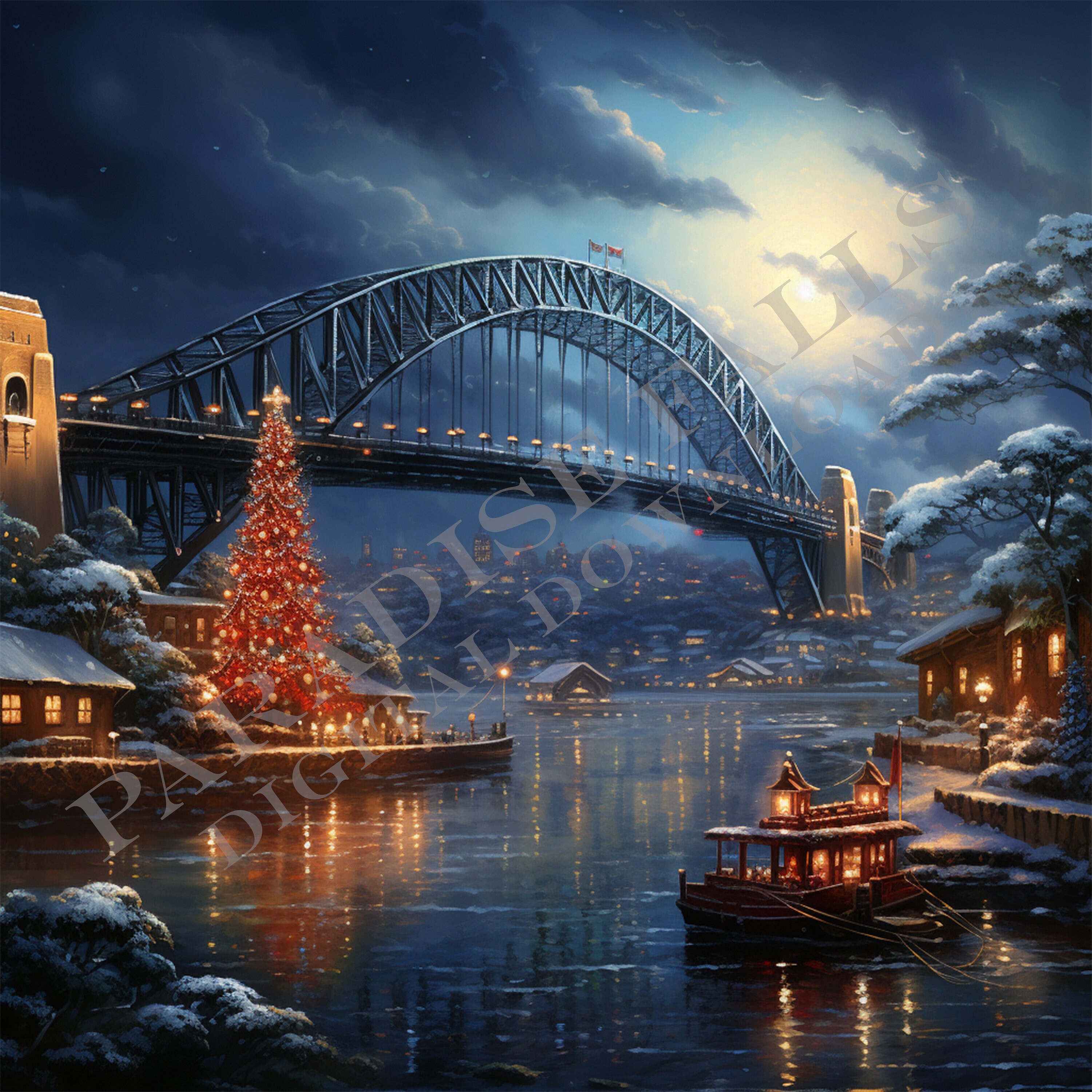 Sydney Harbour Harbor Bridge at Christmas Scenic Print Instant Art ...