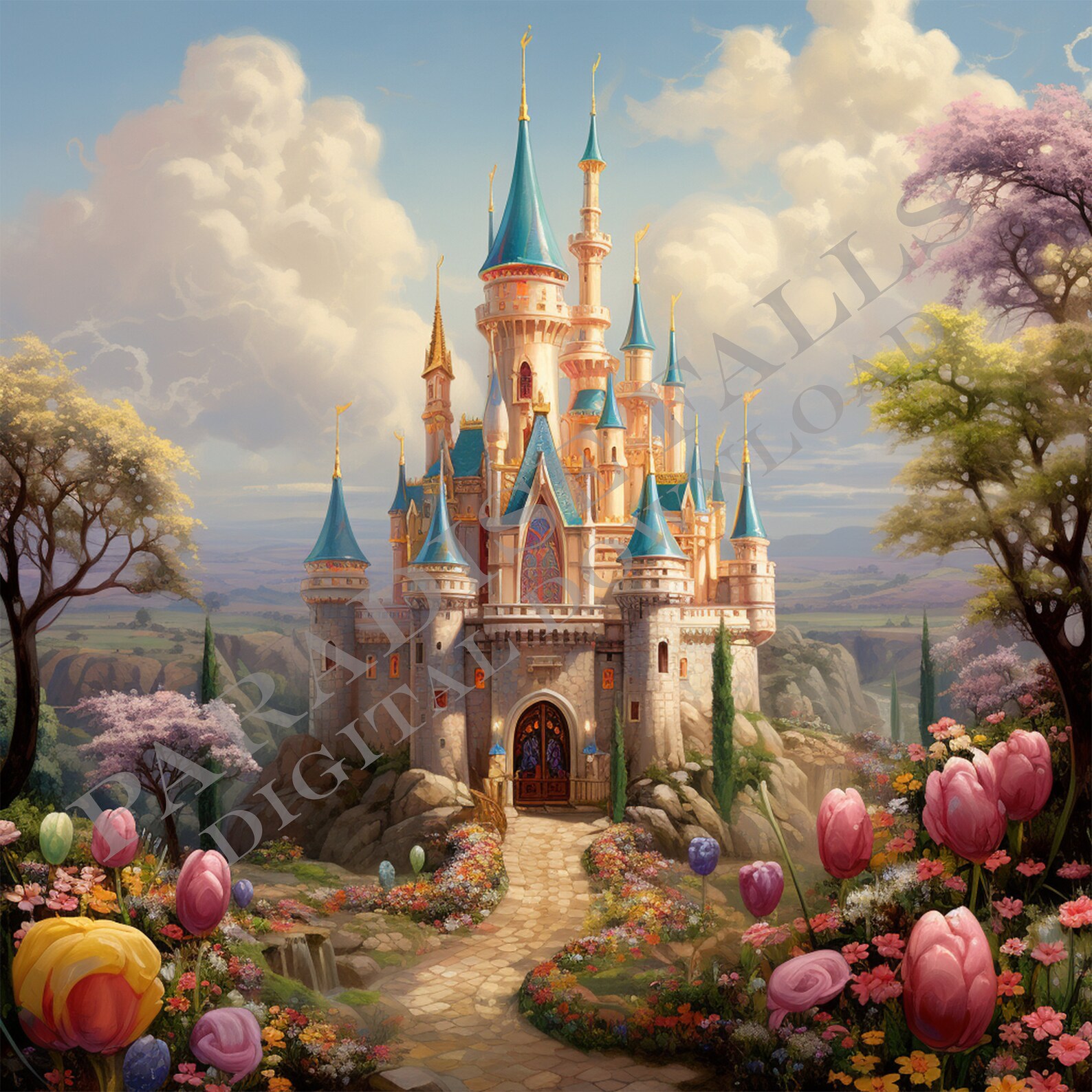Princess Castle in the Spring - Scenic Print - Instant Art - Printable ...