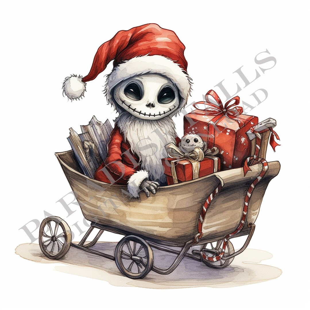 Baby Sandy Claws Riding Sleigh Jack Halloween Holiday Scenic Print ...