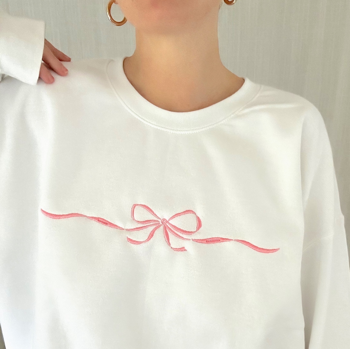 Embroidered Bow Sweatshirt, Coquette Bow Sweatshirt, Dainty Bow, Embroidered Sweatshirt ...