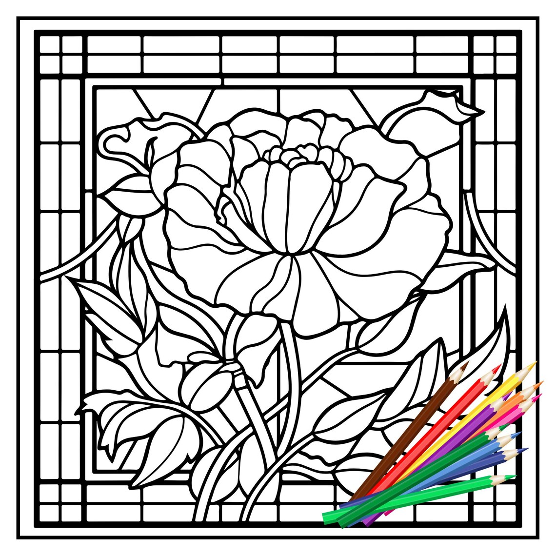 100 Flower Stained Glass Coloring Pages for Adults and Kids ,stress ...
