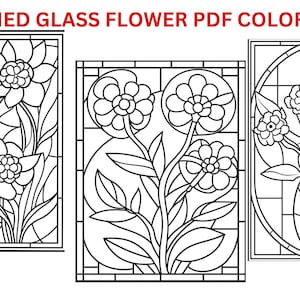 100 Flower Stained Glass Coloring Pages for Adults and Kids ,stress ...