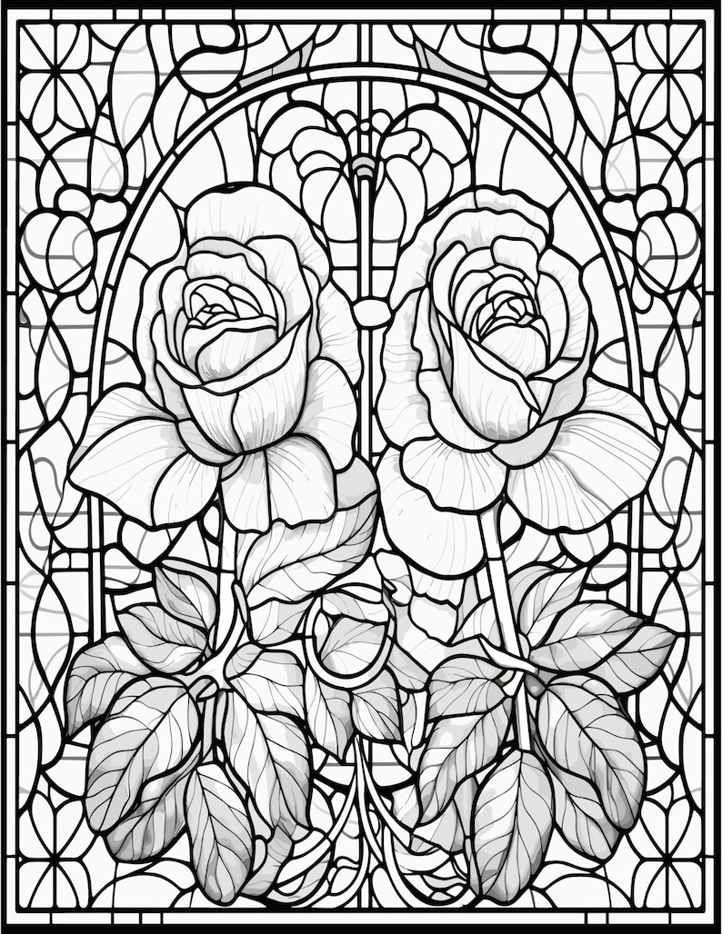 Flower Stained Glass Coloring Pages: 125 Designs for Relaxation ...
