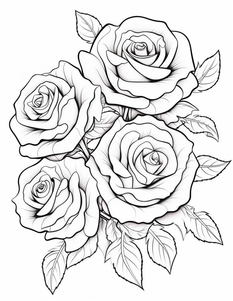 Rose Coloring Pages: 120 Floral Designs for Stress Relief (digital ...