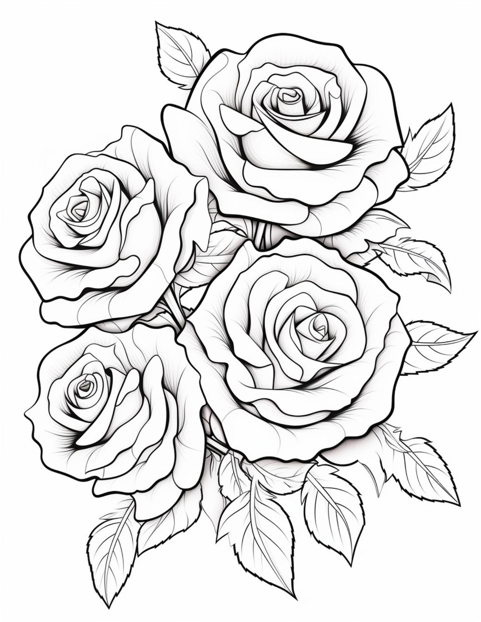 100 Rose Flower Coloring Pages for Adults and Kids ,stress Relief ...