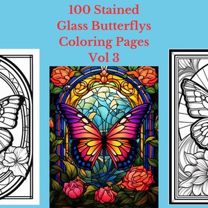 100 Stained Glass Butterflys Pages , Butterfly Coloring Book for Adults ...