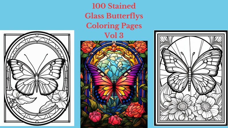 100 Stained Glass Butterflys Pages , Butterfly Coloring Book for Adults ...