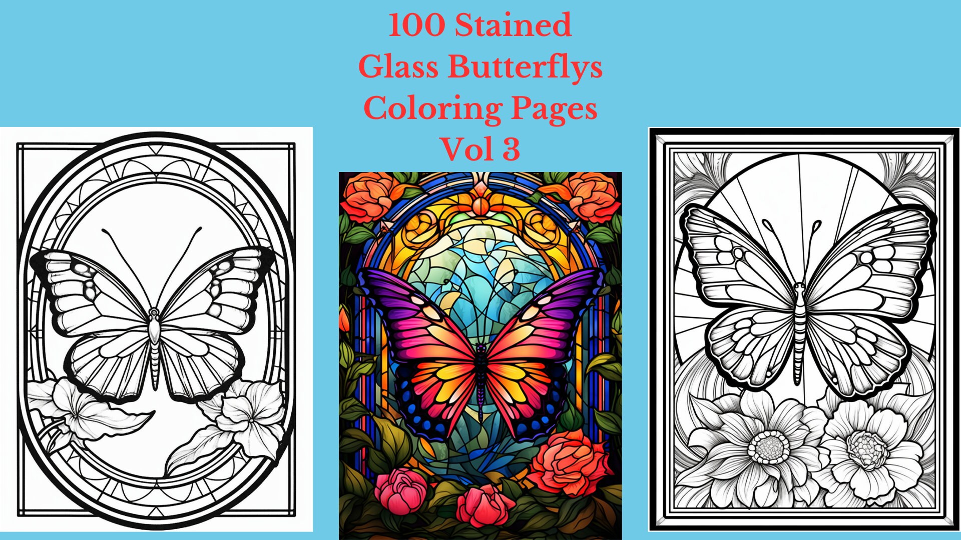 100 Stained Glass Butterflys Pages , Butterfly Coloring Book for Adults ...