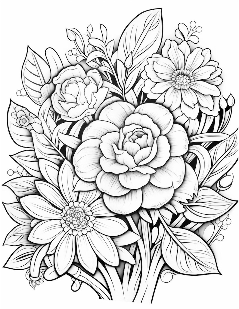 50 Printable Flowers Coloring Pages for Adults and Kids ,stress Relief ...