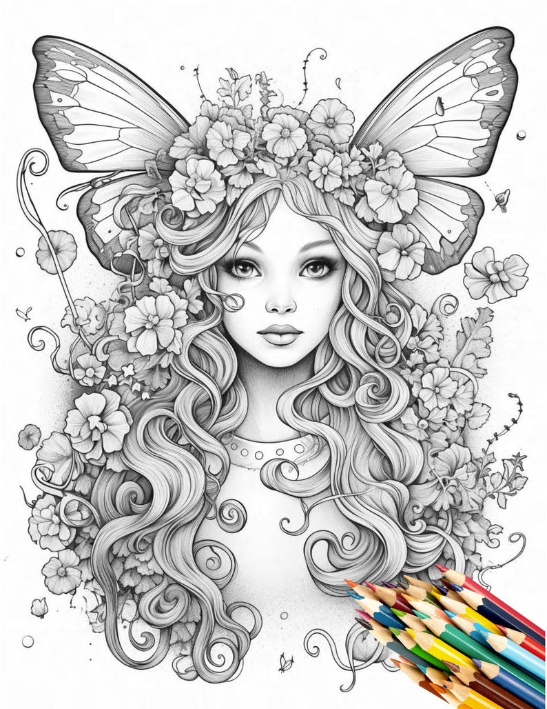 Adult Fairies Printable Coloring Book Pages,fairy Design for Stress ...