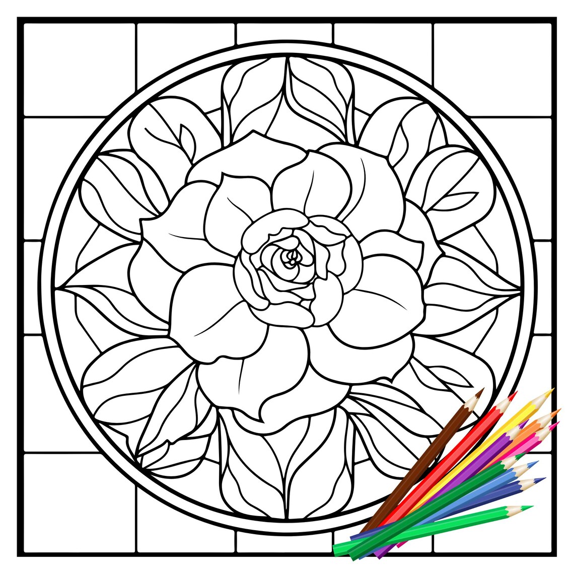100 Flower Stained Glass Coloring Pages for Adults and Kids ,stress ...