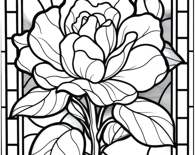 50 Stained Glass Flower Coloring Pages: Stress Relief (digital Download ...