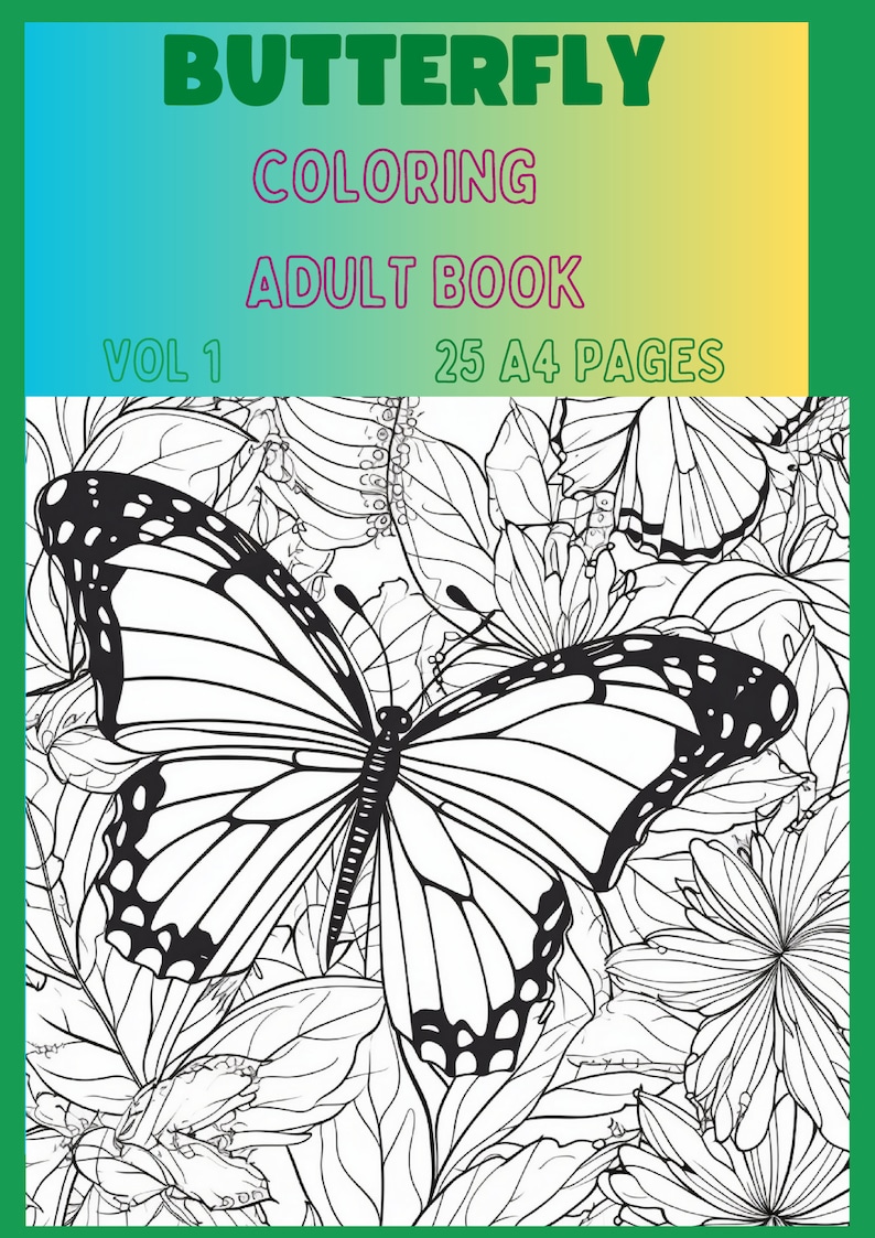 25 Butterfly Pages Coloring Book for Adults and Kids Digital Download ...