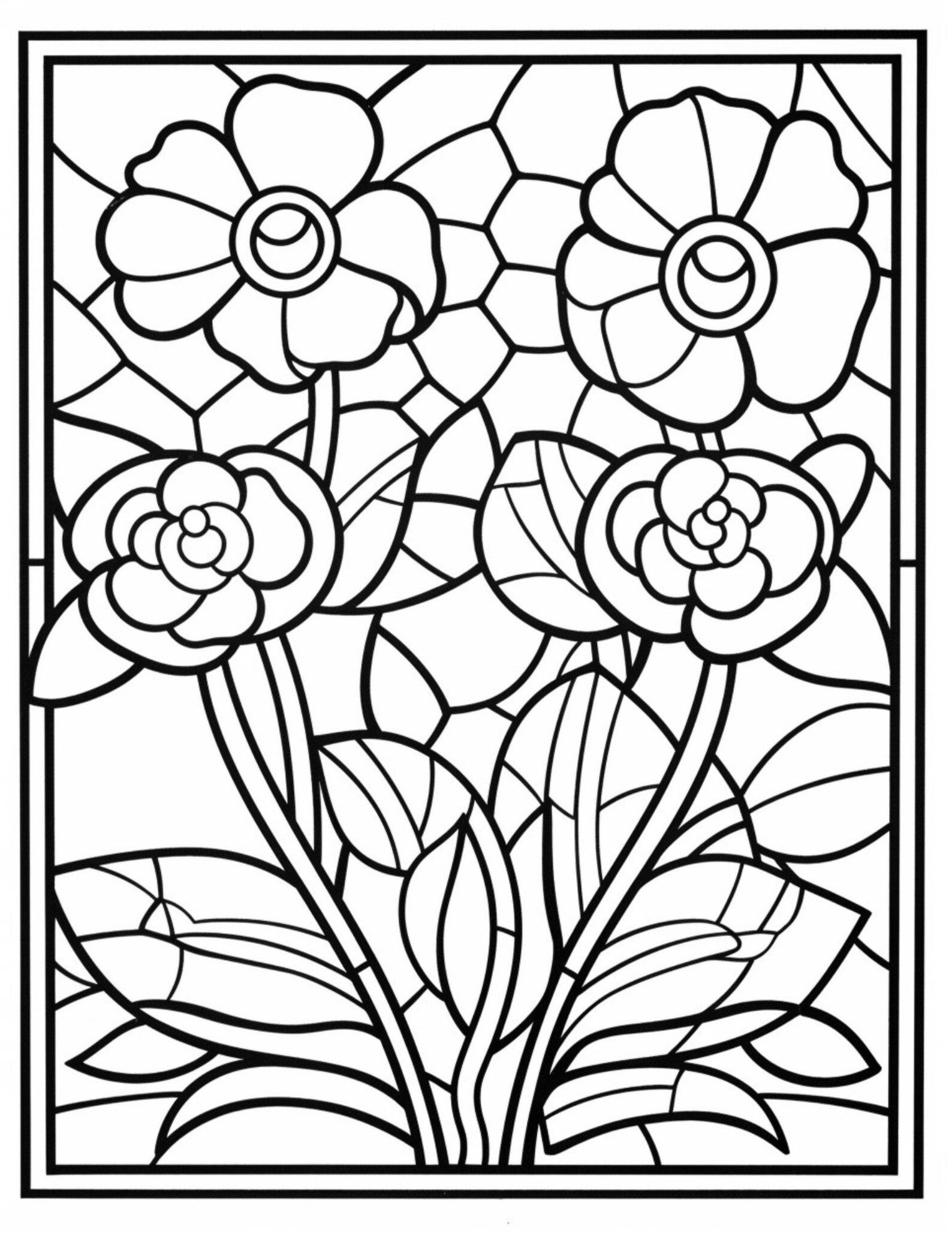 100 Flower Stained Glass Coloring Pages for Adults and Kids ,stress ...