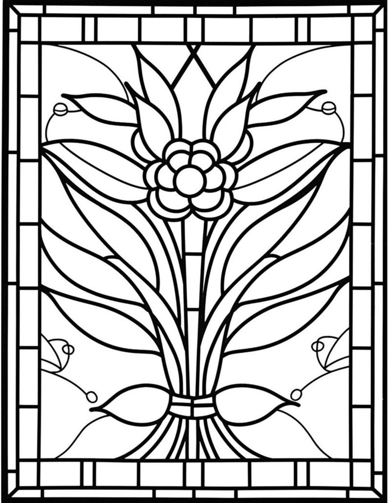 Stained Glass Flowers Coloring Pages: 101 Printable Designs (PDF ...