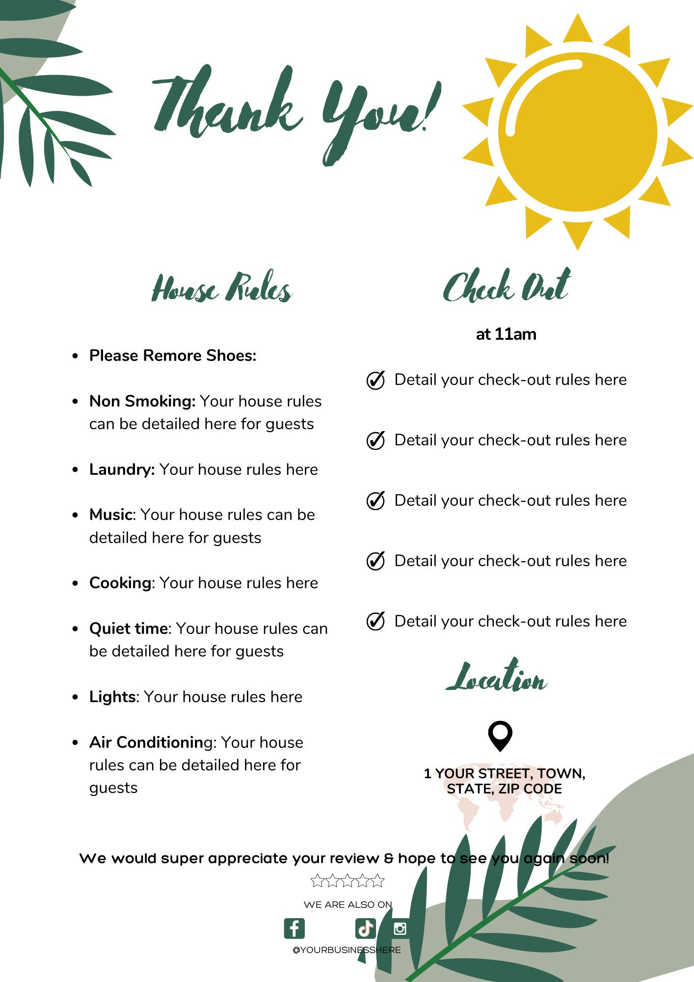 Airbnb Check in Template Canva Editable,airbnb Printable,vacantion ...