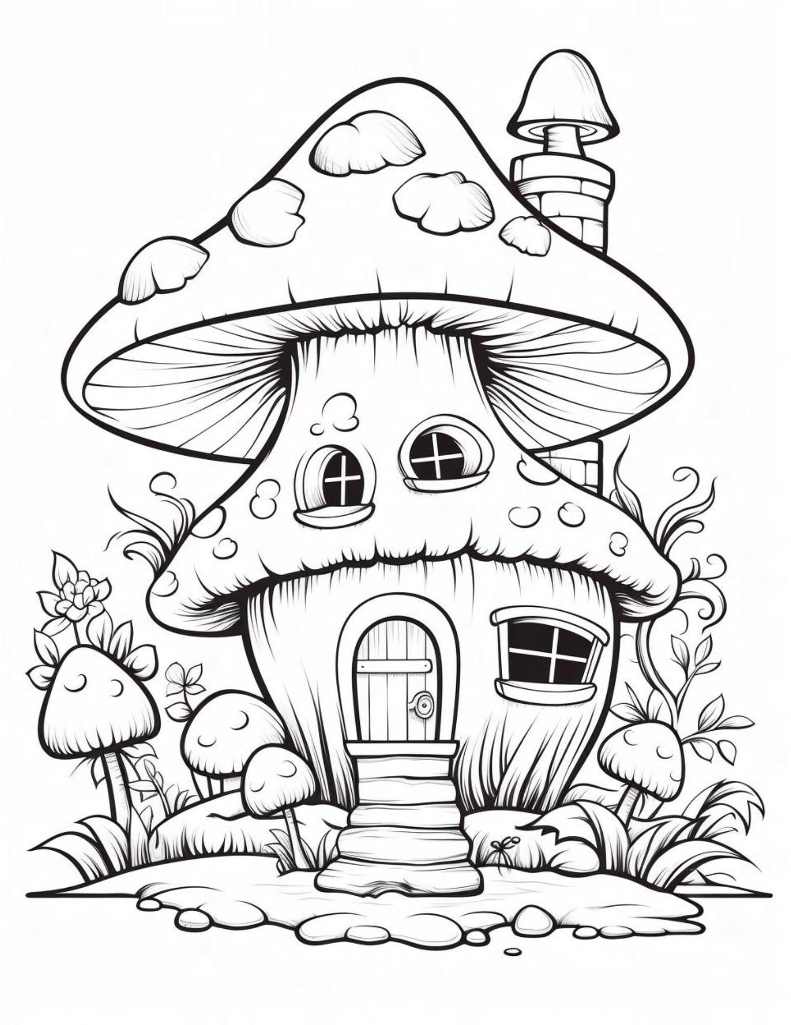 Fantasy Mushroom House Coloring Pages: Stress Relief (digital Download ...