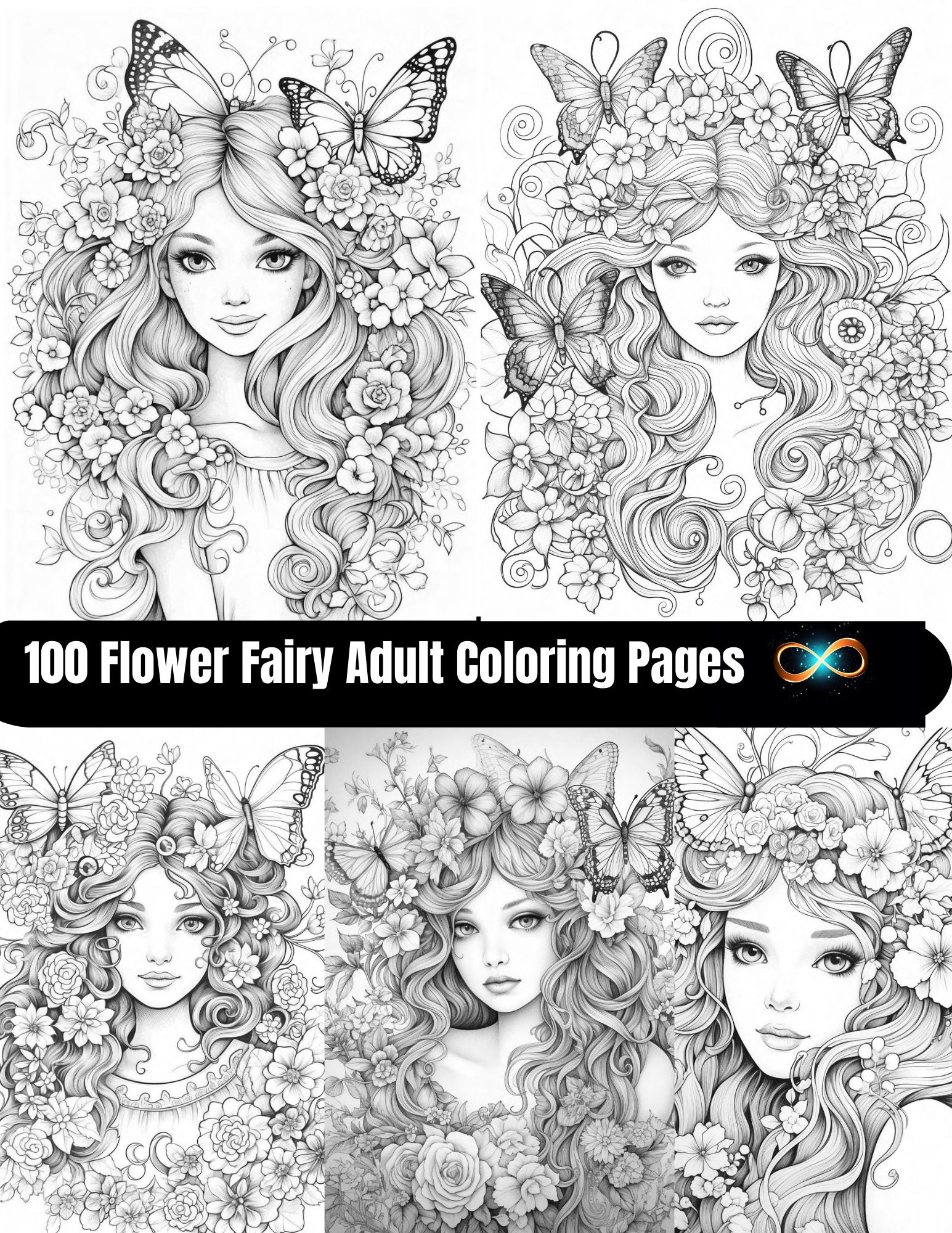 100 Fairy Coloring Pages: Flowers & Butterflies (PDF Download) - Etsy