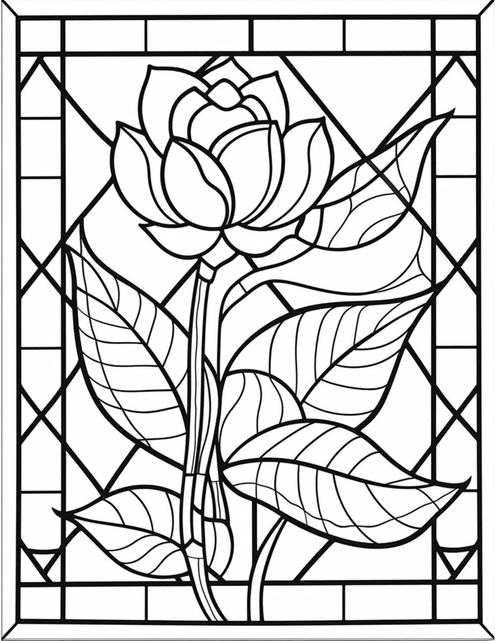 50 Flower Stained Glass Coloring Pages: Stress Relief (digital Download ...