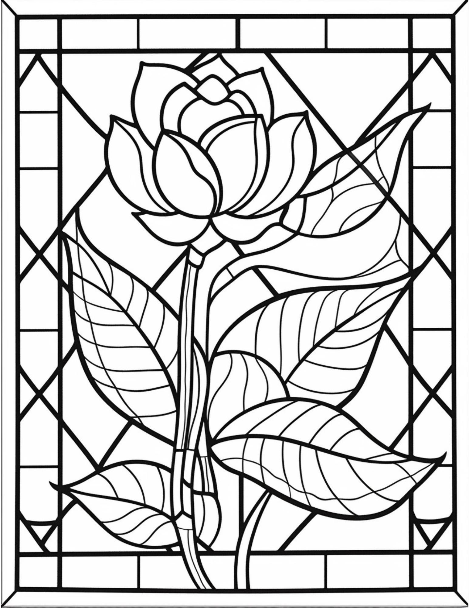 50 Flower Stained Glass Coloring Pages: Stress Relief (digital Download ...