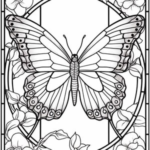 Stained Glass Butterfly Coloring Book: 100 Pages, Adults & Kids ...
