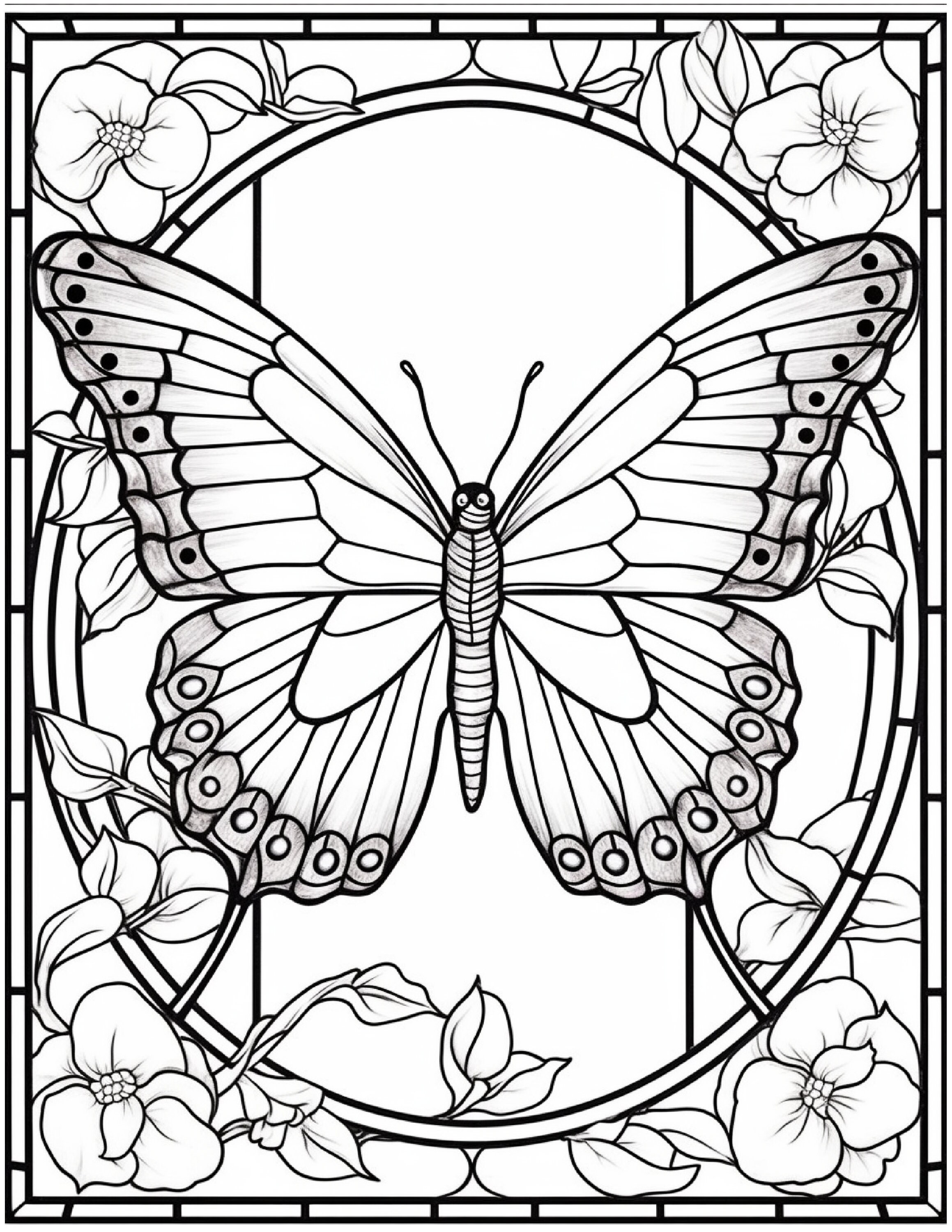 Stained Glass Butterfly Coloring Book: 100 Pages, Adults & Kids ...