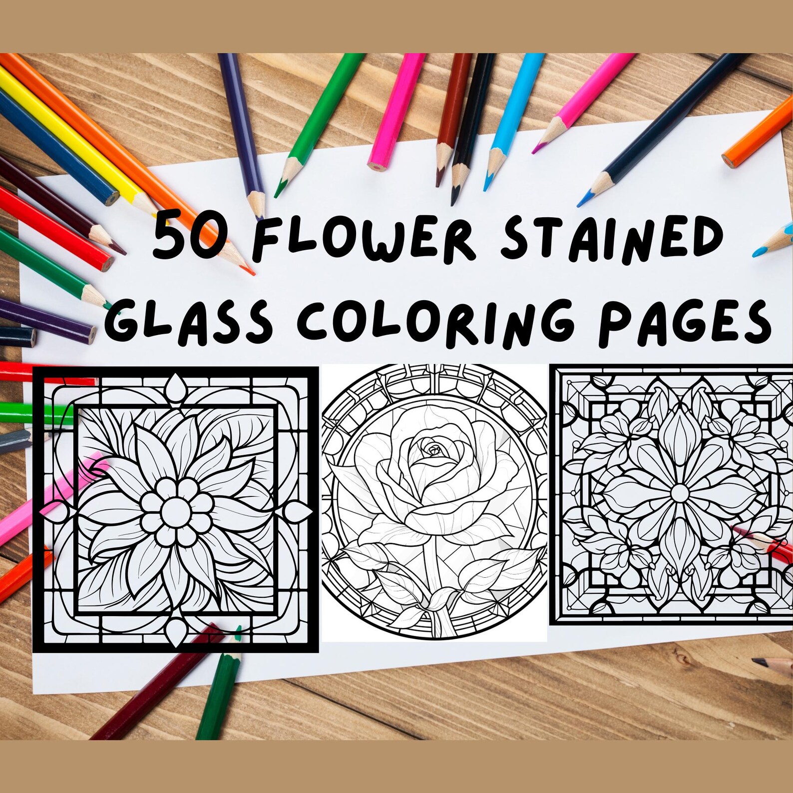 50 Printable Flower Stained Glass Coloring Pages for Adults and Kids ...