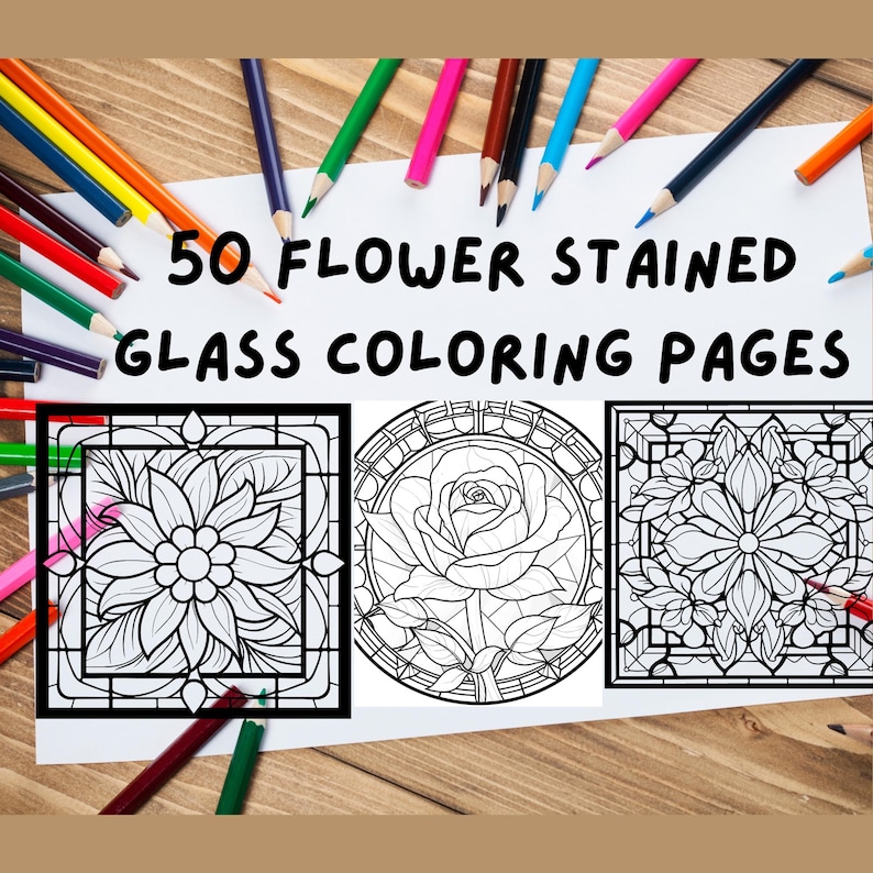 50 Printable Flower Stained Glass Coloring Pages for Adults and Kids ...