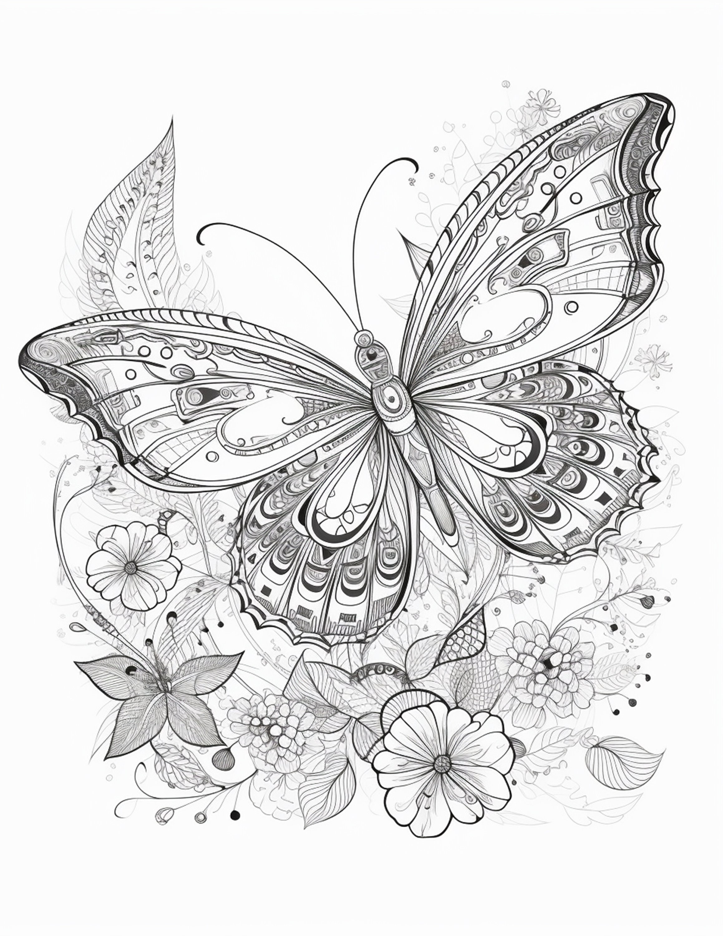 50 Butterfly Pages Coloring Book for Adults and Kids - Digital Download ...