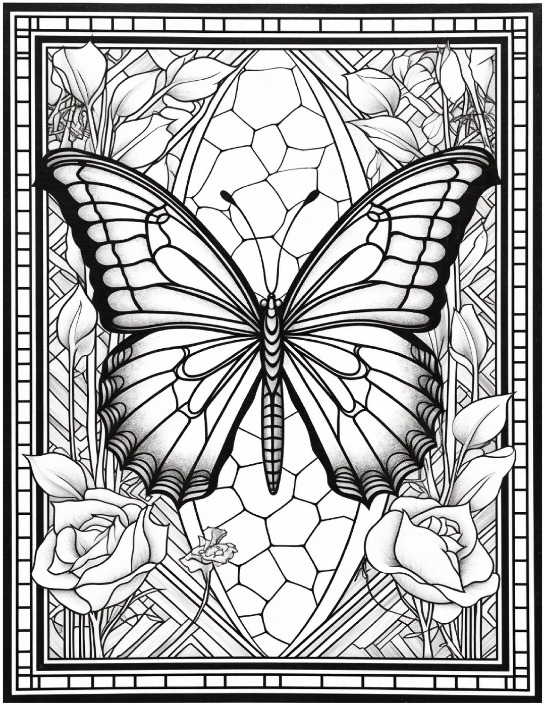 Stained Glass Butterfly Coloring Book: 100 Pages, Adults & Kids ...