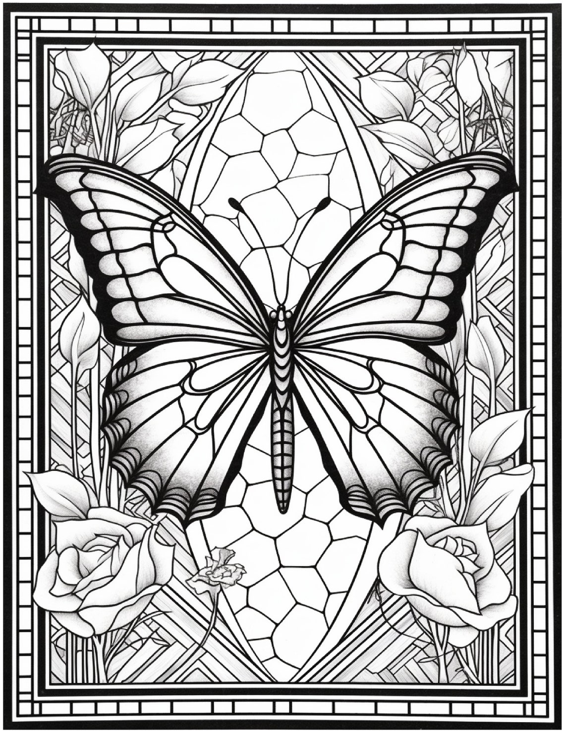 Stained Glass Butterfly Coloring Book: 100 Pages, Adults & Kids ...