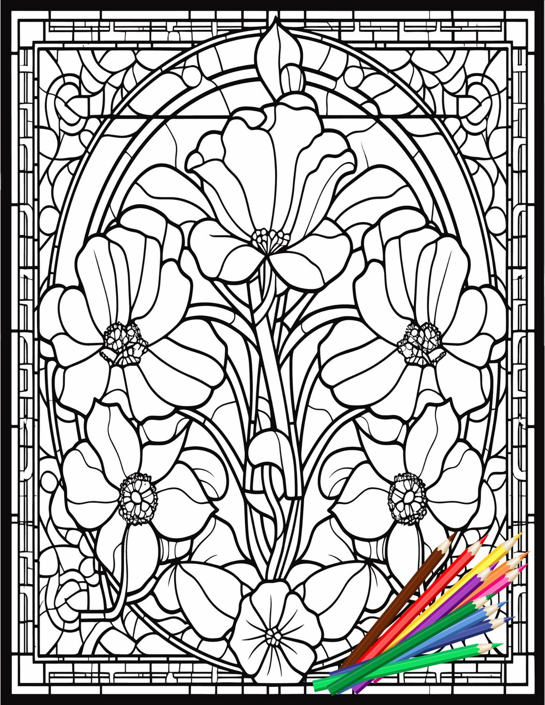 Flower Stained Glass Coloring Pages: 125 Designs for Relaxation ...