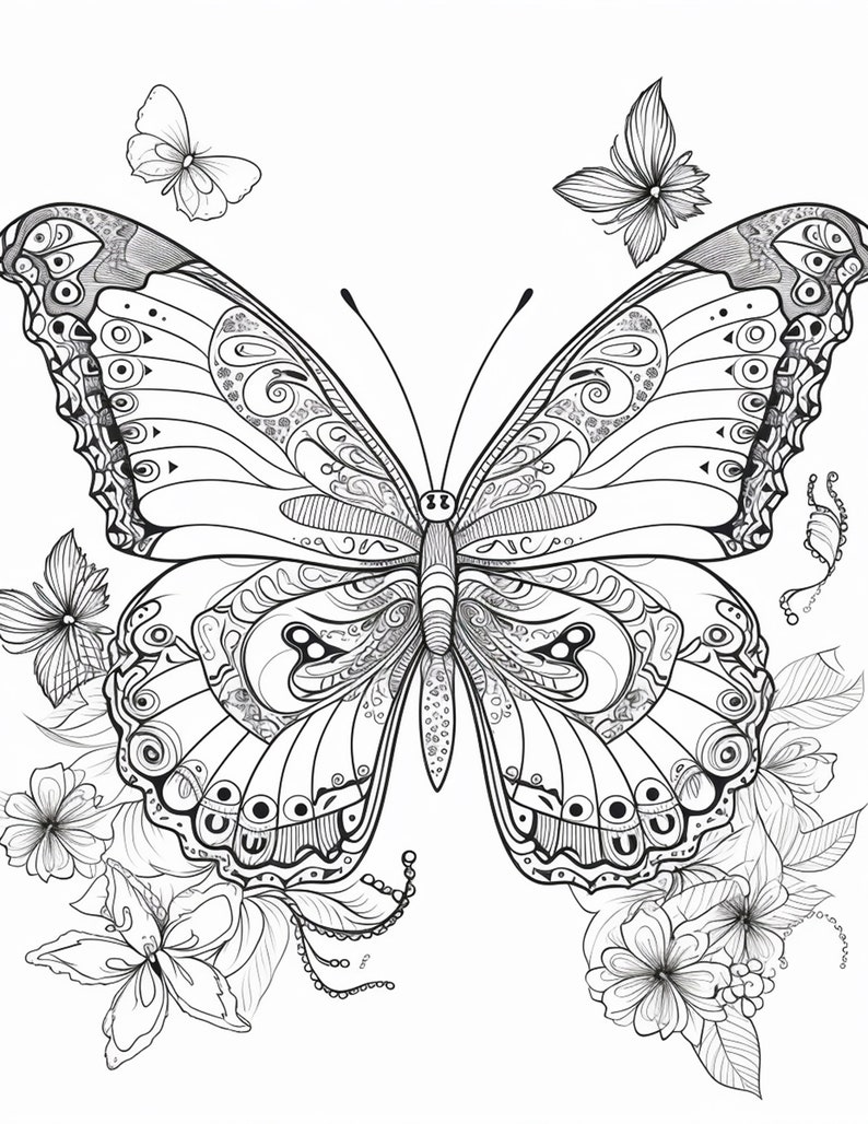 50 Butterfly Pages Coloring Book for Adults and Kids - Digital Download ...