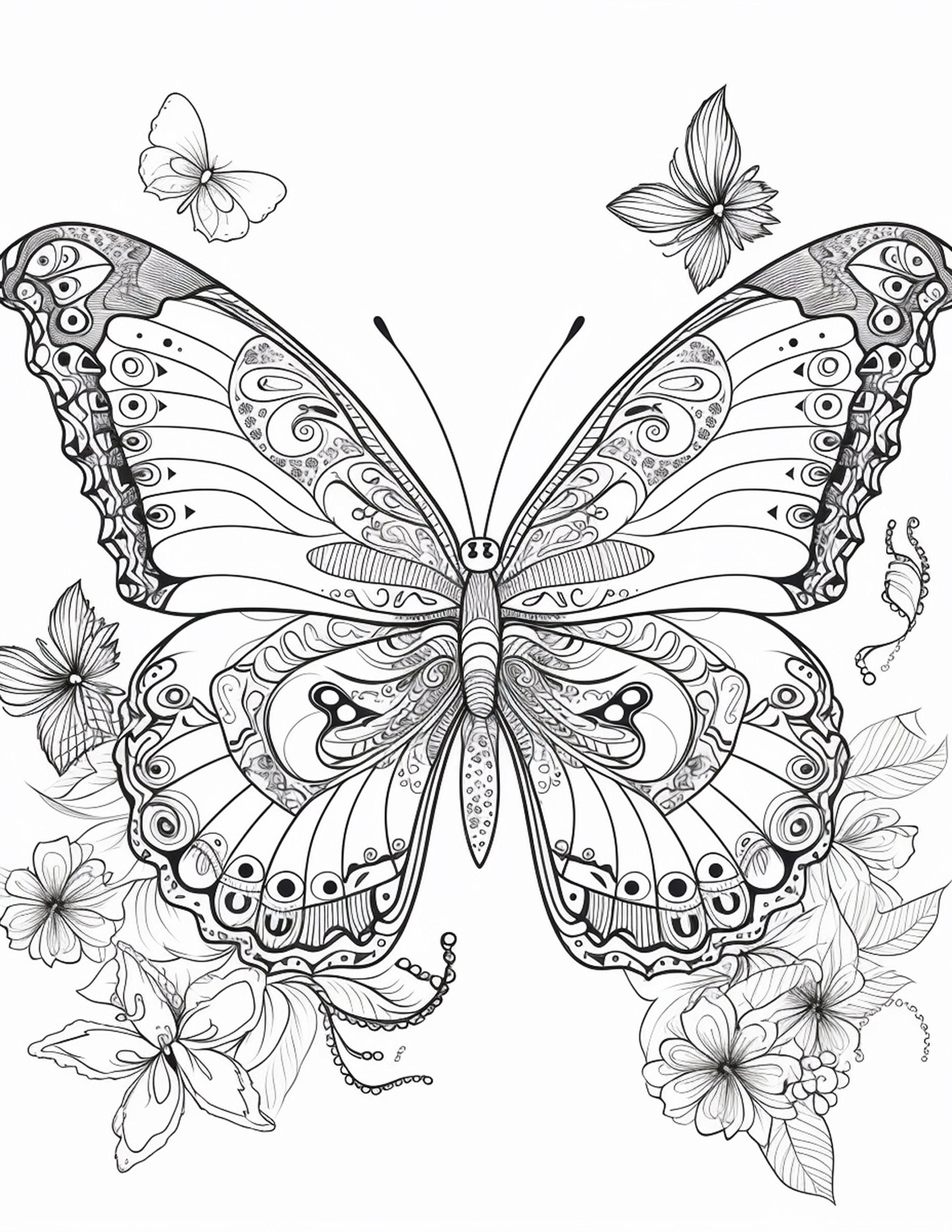 50 Butterfly Pages Coloring Book for Adults and Kids - Digital Download ...