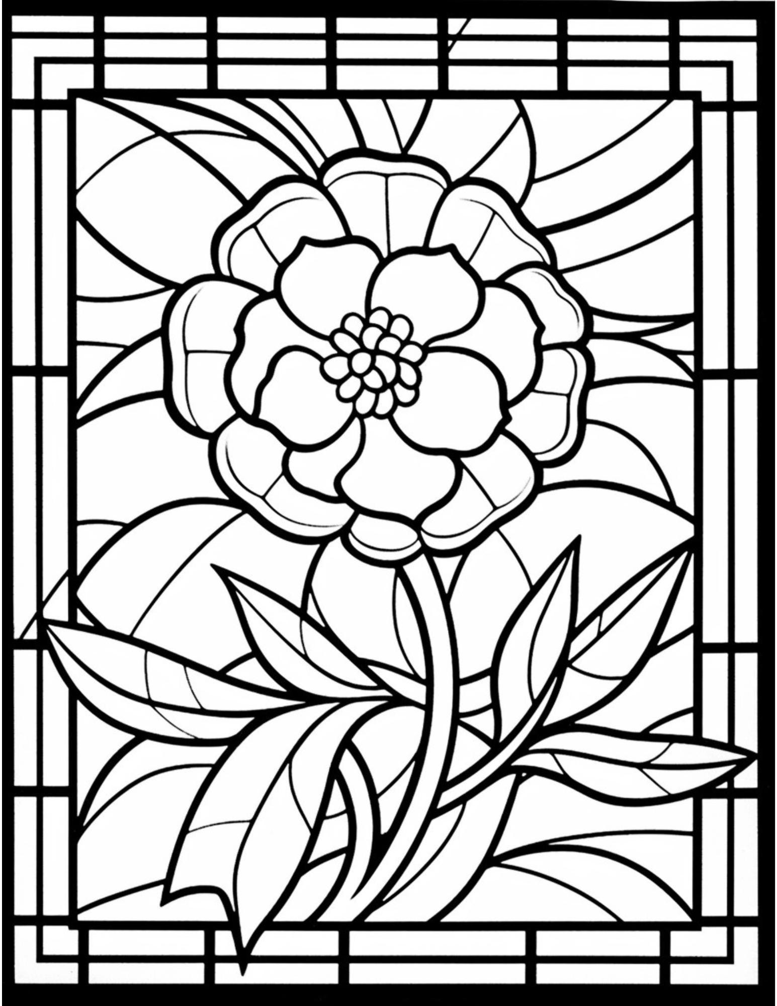 100 Flower Stained Glass Coloring Pages for Adults and Kids ,stress ...