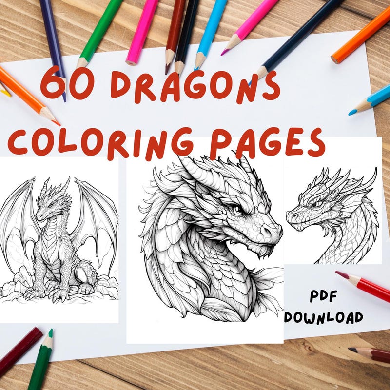 Dragon Line Art Coloring - Etsy